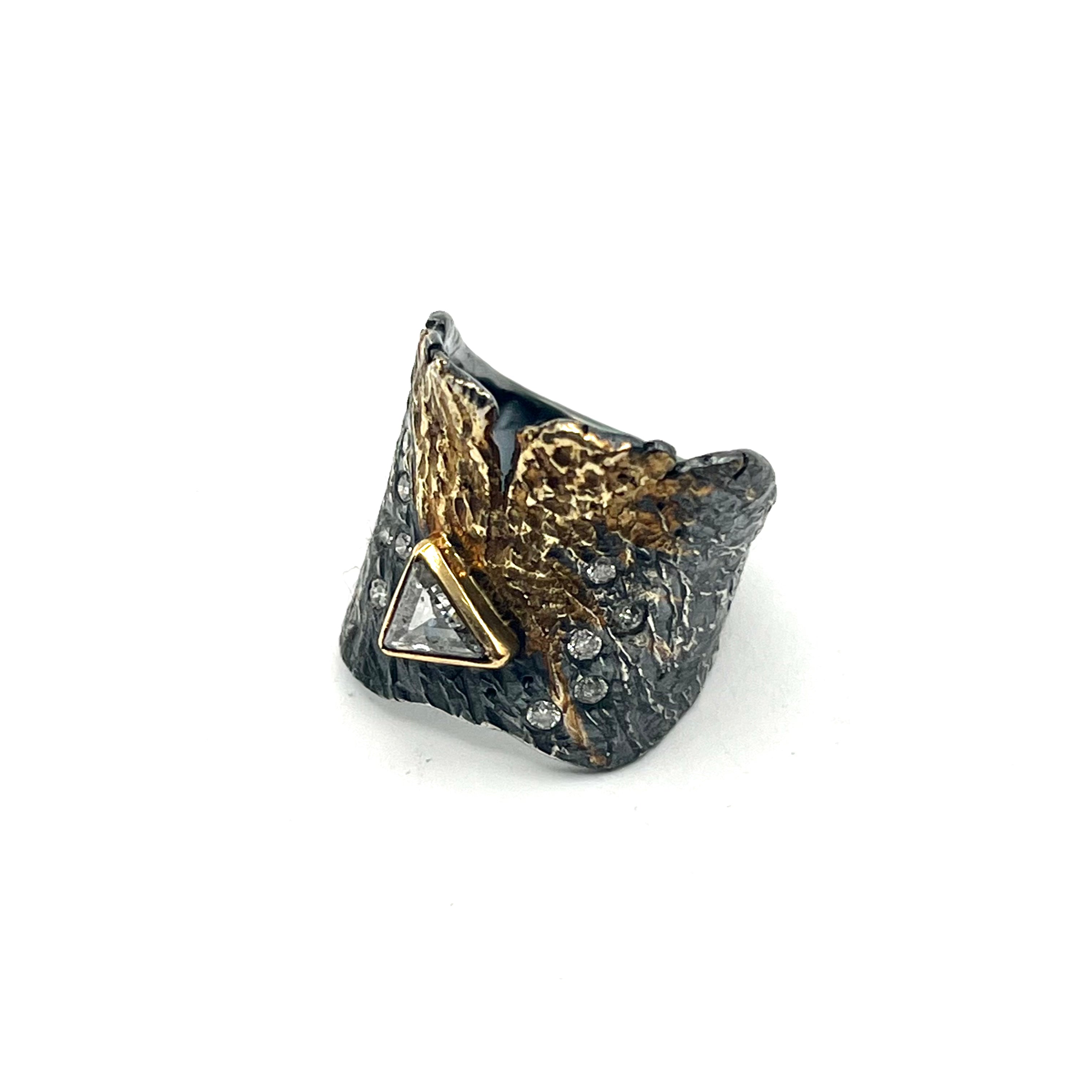 22K & 18K Gold, Sterling Silver Triangular Diamond Ring (Size 6.75), G ...